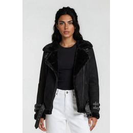 Trueprodigy Damen Lederjacke "Aloy Lederjacke mit Kunstfellbesatz", schwarz, Gr. S, Obermaterial: 100% Ziegenleder goatskin., Jacken