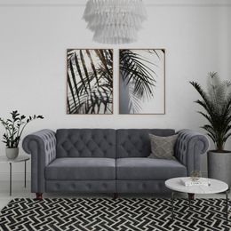 3-Sitzer &raquo;Felix, Schlafsofa 236 cm, (Liegefl&auml;che 108x190cm), R&uuml;ckenlehne&laquo; 3-fach verstellbar, Velours, Kunstleder, Luxus-Microfaser Vintage grau 