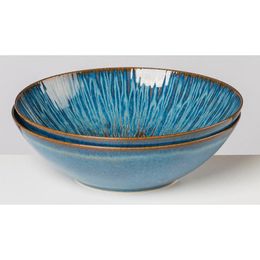 gipfelst&uuml;ck Sch&uuml;ssel &raquo;Eisfall&laquo; 2 Stk. aus Steinzeug Scandi-Style, gl&auml;nzende Reaktivglasur, jedes St&uuml;ck ein Unikat blau Steinzeug &Oslash; 24cm
