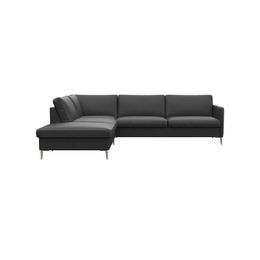 FLEXLUX Ecksofa &raquo;Fiore, L-Form&laquo; schmale Armlehnen, Kaltschaum, F&uuml;&szlig;e Alu+ Eiche schwarz 100% Echteder B/H/T: 266cm x 85cm x 225cm, Echtleder, Ottomane 