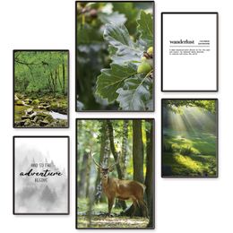 Poster Artland, B:42cm H:29,7cm, gr&uuml;n, K&uuml;che, Bilder, "Abendteuer & Wanderlust", Bilder Set, 6tlg. 4xDIN A4 / 2xDIN A3, ohne Rahmen