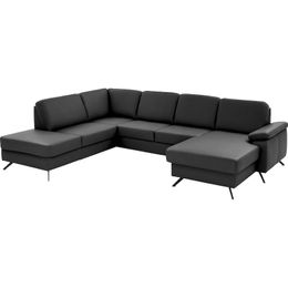 Die PlanBar Wohnlandschaft &raquo;PN-EM15047 U-Form, ohne Kopfst&uuml;tzen&laquo; Echtleder, wahlweise mit Schlaffunktion u. Stauraum grau B/H/T: 309cm x 88cm x 235cm,