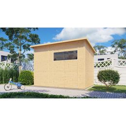BERTILO Gartenhaus &raquo;Pent Modern 4, in verschiedenen Farben&laquo; mit hohen Seitenw&auml;nden und einer 1,88 m hohen Doppelt&uuml;r beige Massivholz ohne Fu&szlig;boden, 