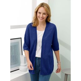 Classic Basics Damen Ajourstrickjacke, blau, Gr. 44, unifarben, 100% Polyacryl, Strickjacken