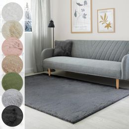 LUXOR living Fellteppich &raquo;Novara&laquo; rechteckig 30 mm H&ouml;he Kunstfell, Kaninchenfell-Haptik, besonders weicher Hochflor grau Kunstfaser B : 120cm 1 Stk., 