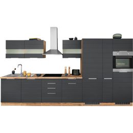KOCHSTATION K&uuml;chenzeile &raquo;KS-Luhe&laquo; 390 cm breit, wahlweise mit oder ohne E-Ger&auml;ten, gefr&auml;ste MDF-Fronten grau B/H/T: 390cm x 60cm, ohne E-Ger&auml;te