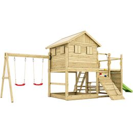 Fungoo Spielturm &raquo;ALOHA&laquo; mit Spielhaus und Terrasse, Doppelschaukel FSC -zertifizierter Massivholz, Metall, Polyethylen Einheitsgr&ouml;&szlig;e