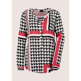 Madeleine Mode MADELEINE Damen Langarmbluse "Tunika-Bluse Hahnentritt-Bluse mit V-Ausschnitt", schwarz, Modern, Gr. 36, Obermaterial: 100% Viskose CV., Blusen