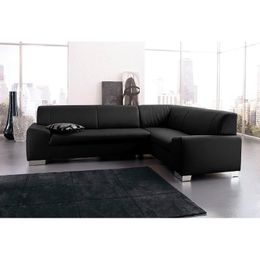 DOMO collection Ecksofa &raquo;Alisson, zeitlose Optik, flache Armlehnen, L-Form&laquo; fester Sitzkomfort, wahlweise mit Bettfunktion schwarz Microfaser aus 100%