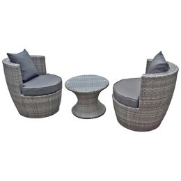 Garden Pleasure Balkonset Set, 1x Tisch, 2x Sessel, 3 Stk. tlg. inkl. Auflagen grau Polyrattan Einheitsgr&ouml;&szlig;e