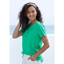 Beachtime By Lascana Damen Beachtime by Lascana T-Shirt &raquo;mit modischem Schlitz am Saum&laquo; aus luftiger Baumwoll-Qualit&auml;t gr&uuml;n 36/38