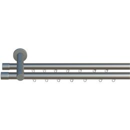 Indeko Gardinenstange &raquo;Consul&laquo; &Oslash; 16 mm 2 l&auml;ufig-l&auml;ufig Wunschma&szlig;l&auml;nge Innenlauf Komplett-Set inkl. Gleitern und Montagematerial silber Aluminium B/L: 