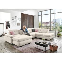 Die PlanBar Ecksofa &raquo;MP-IN16012 U-Form, mit Federkern-Polsterung&laquo; inkl. Sitztiefenverstellung wahlweise mit weiteren Funktionen beige 85% Polyester;15