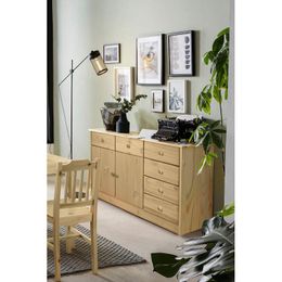 M&ouml;bilia Kommode 1 Stk. tlg. gefertigt aus massivem Kiefernholz beige Massivholz B/H/T: 118cm x 75cm x 35cm, 2 T&uuml;ren, 6 Schubladen, 6 Stk., Kiefer, 2 Stk.