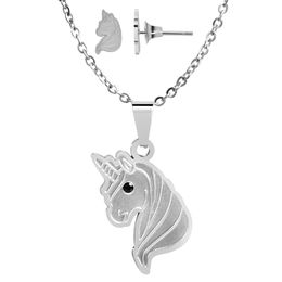 Adelia&acute;s ADELIA ́S Kinder Kette ohne Anh&auml;nger "Halskette &ndash; Einhorn aus Edelstahl mit Strass Steinchen 48 cm", 48cm, Edelstahl, silber, Edelstahl, Halsketten,