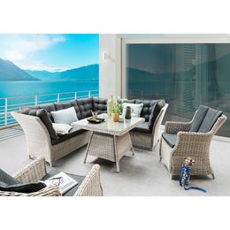 Destiny Garten-Essgruppe &raquo;PALMA LUNA&laquo; 2x Schenkel, 1x Eckmodul, 2x Sessel, 1x Tisch, inkl. Auflagen, 16 Stk. tlg. Aluminium, Polyrattan wei&szlig; Obermaterial: 100