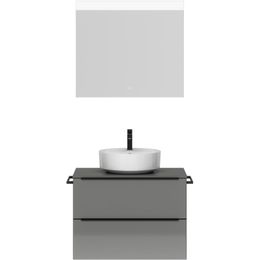 Nobilia Badm&ouml;bel-Set &raquo;Alvene&laquo; vormontiert, mit Soft-Close, 2 Stk. tlg. grau B/H/T: 80,3cmcm x 184,2cmcm x 48,5cmcm, Griffe schwarz