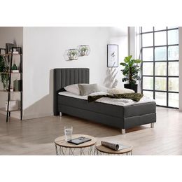 Maintal Boxbett mit Bettkasten und Kaltschaum-Topper grau Tonnentaschenfederkern H3, Liegefl&auml;che B/L: 90cm x 200cm, Gewicht bis: 100 kg H3, Federkern-