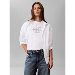 Calvin Klein Jeans Damen T-Shirt Glitzer Logo, Regular Fit, Rundhalsausschnitt XXL
