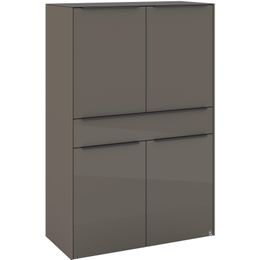 Highboard, B:92cm H:140cm T:42cm, grau, SET ONE BY Musterring, Glas, Holzwerkstoff, Wohnzimmer, Sideboards, "Reno", Mit Gleitern und in verschiedenen