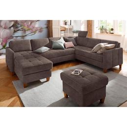 Home Affaire Wohnlandschaft &raquo;Earl U-Form&laquo; wahlweise auch mit Schlaffunktion oder Schlaffunktion mit Bettkasten braun Struktur fein (100% Polyester);
