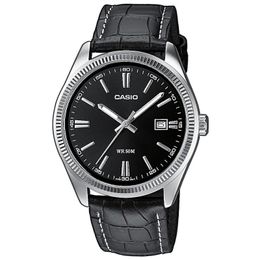 Casio Timeless Collection Herren CASIO TIMELESS COLLECTION Quarzuhr Armbanduhr, Herrenuhr, Damenuhr, analog, Datum, Lederarmband schwarz Einheitsgr&ouml;&szlig;e