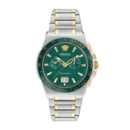 Versace Herren Chronograph &raquo;GRECA REACTION&laquo; Quarzuhr, Armbanduhr, Herrenuhr, Swiss Made, Edelstahlarmband, analog gr&uuml;n Einheitsgr&ouml;&szlig;e
