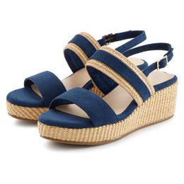 Damen Sandalette "Sommerschuh, Sandale, offener Schuh, Keilsandalette", BEACHTIME BY LASCANA, Gr. 41, blau, Obermaterial: 100% Textilmaterial.