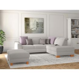 Sit & More sit&more Ecksofa &raquo;Dundee L-Form&laquo; mit Federkern und Massivholzf&uuml;&szlig;en, wahlweise mit Kopfteilverstellung silber B/H/T: 263cm x 86cm x 219cm, Struktur 