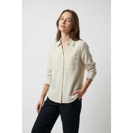 V&eacute;ro Moda VERO MODA Damen Langarmbluse "VMTHILDE LS SHIRT WVN NOOS", beige, Gr. M, gemustert, Web, Obermaterial: 100% Baumwolle, Blusen, Baumwolle