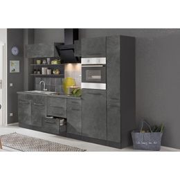 KOCHSTATION K&uuml;chenzeile &raquo;KS-Tulsa&laquo; mit E-Ger&auml;ten, Breite 300 cm, schwarze Metallgriffe, MDF Fronten bunt B/H/T: 300cm x 60cm