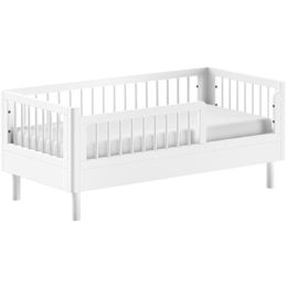 Vipack Kinderbett &raquo;Forrest Juniorbett 70/140 cm, mit Sprossen, Buche massiv&laquo; B/H/T ca.: 144x60x74 cm, mit Lattenrost, wei&szlig; lackiert, vorne mit Absturzschutz 