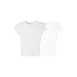 Bershka T-Shirt Damen Gr&ouml;&szlig;e XS hellgrau / wei&szlig;