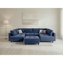 Wohnlandschaft OTTO HOME, B:298cm H:86cm T:184cm, blau, 100%Polyester, Sofas, "Antonia U-Form, B: 298 cm", Wohnlandschaft, R&uuml;ckenkissen, 2 ottomane,