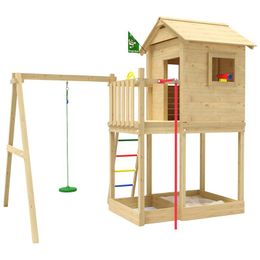 Jungle Gym Spielturm &raquo;Firehouse&laquo; Spielanlage mit Schaukel und Feuerwehrstange braun Holzwerkstoff Einheitsgr&ouml;&szlig;e