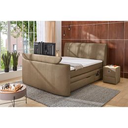 Jockenh&ouml;fer Boxspringbett &raquo;Bel Air erh&auml;ltlich in der Gr&ouml;&szlig;e 180x200cm&laquo; mit versenkbarem TV-Lift und Fernbedienung, Bettkasten/Stauraum braun Bezug Bett: Microfaser