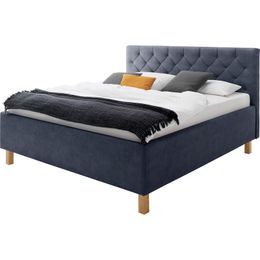 Meise M&ouml;bel meise.m&ouml;bel Polsterbett &raquo;San Remo&laquo; mit Bettkasten blau Liegefl&auml;che L&auml;nge B: 200cm x 180cm, Webstoff Holzfu&szlig;: eiche hell, H&ouml;he Bettseite: 55cm, ohne 