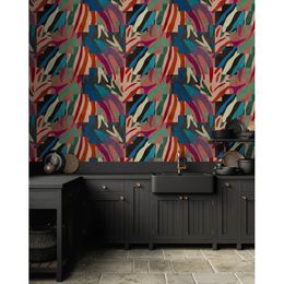 Livingwalls living walls Vliestapete &raquo;Abstrakte Mustertapete Bunt Schwarz Retro Vlies&laquo; matt glatt bunt Vlies B/L: 2,7m x 4m, Rollen: 1