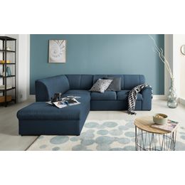 Ecksofa DOMO collection, B:237cm H:78cm T:200cm, blau, Wohnzimmer, Sofas, "Topper zeitlos elegant, kompakte Stellma&szlig;eL-Form", mit Ottomane, wahlweise