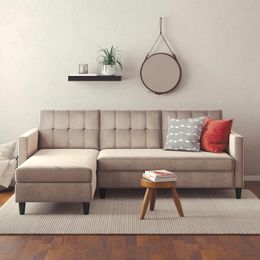 Ecksofa &raquo;Hartford II&laquo; mit Bettfunktion und Stauraum, Recamiere beidseitig montierbar grau Veloursstoff 100% Polyester B/H/T: 213cm x 83cm x 154cm, 