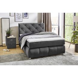 Jockenh&ouml;fer Boxspringbett &raquo;Bella erh&auml;ltlich in 140 & 180cm Breite&laquo; mit Kaltschaum-Topper und Rauchglas-Steinen grau Bettgestell und seitliche Einfassung der 
