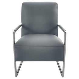 K+w Komfort & Wohnen K+W Komfort & Wohnen Cocktailsessel mit bezogenen Armlehnen, Gestell in Metall Edelstahloptik blau Leder CLOUD, B/H/T: 62cm x 77cm x 83cm