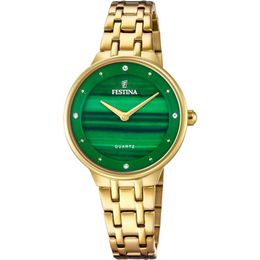 Festina Damen Quarzuhr &raquo;Mademoiselle&laquo; Armbanduhr, Damenuhr, Edelstahlarmband, analog, Zirkonia (synth.) gold Einheitsgr&ouml;&szlig;e