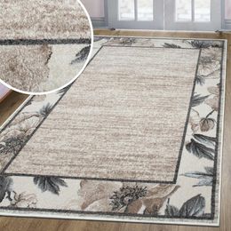 OTTO home Teppich &raquo;Florent mit Rahmen, Blumen Design&laquo; rechteckig 9 mm H&ouml;he Floral, detailreiche Bl&uuml;ten, meliert, elegant, Wohnzimmer beige Kunstfaser 