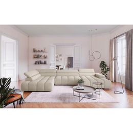 COTTA Wohnlandschaft &raquo;Orion U-Form, B: 409 cm&laquo; mit Kopfteilverstellung & 6 Nierenkissen beige 90% Polyester, 10% Polyamid B/H/T: 409cm x 73cm x 225cm,