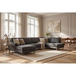 OTTO home Wohnlandschaft &raquo;Pinto Skandi, 350 cm, U-Form, XXL, mit Ottomanen&laquo; mit Keder, Massivholzf&uuml;&szlig;e Eiche ger&auml;uchert, Wellenunterfederung 100% 