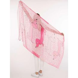 Zwillingsherz Damen Schal &raquo;"Leo Dogs"&laquo; Mustermix: Dackel mit zartem Leo, offene Kanten, leichtes Material pink Einheitsgr&ouml;&szlig;e
