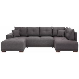 Home Affaire Wohnlandschaft &raquo;Viborg U-Form&laquo; mit Regal in der Armlehne, wahlweise mit Bettfunktion grau Filzoptik (100% Polyester);Struktur (100% 