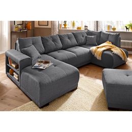 Home Affaire Wohnlandschaft &raquo;Viborg U-Form&laquo; mit Regal in der Armlehne, wahlweise mit Bettfunktion beige Filzoptik (100% Polyester);Struktur (100% 