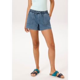 Aniston CASUAL Damen Shorts, blau, Gr. 44, Abriebeffekte, used, Denim/Jeans, Obermaterial: 81% Baumwolle, 17% Polyester, 2% Elasthan, Hosen, in